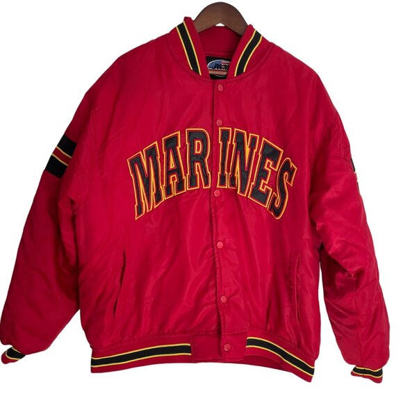 Jackets & Coats | Marines Satin Bomber Varsity Jacket Large L Mens Red ...